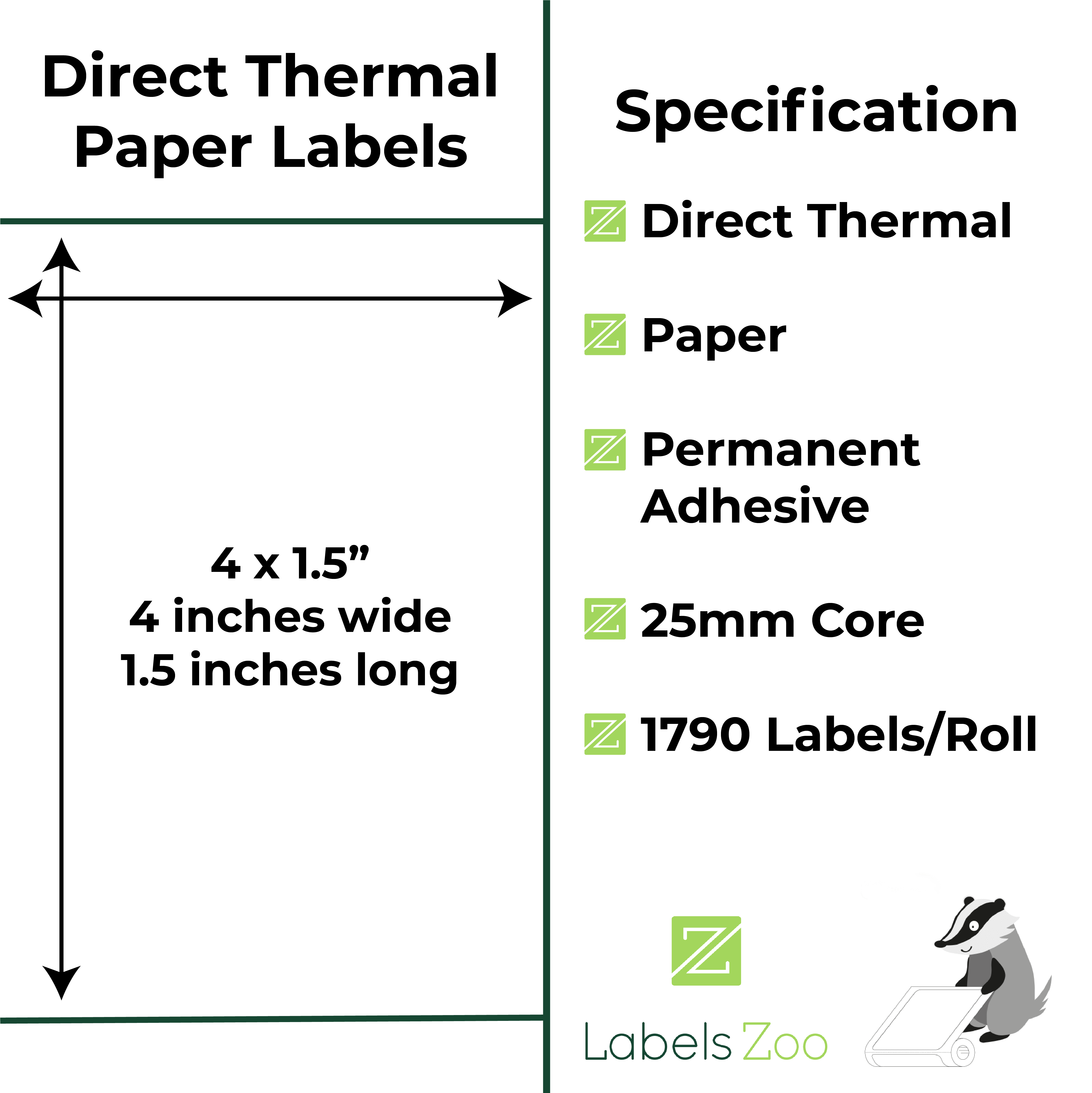 4 × 1.5″ Direct Thermal Labels – From £2.98 Per Roll