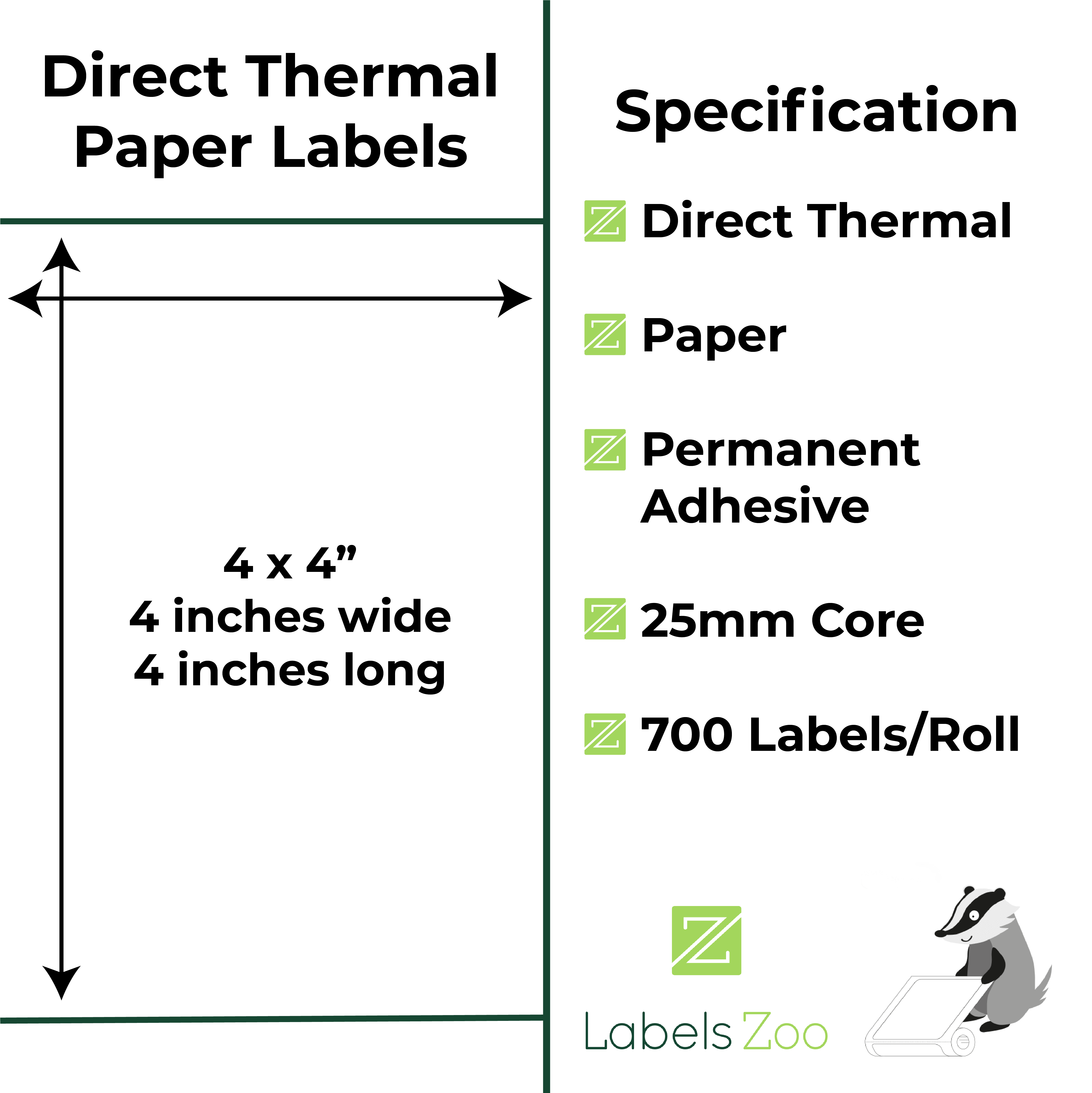 Direct Thermal Labels – 4 × 4″ – 12 Rolls Per Box – From £3.15 Per Roll