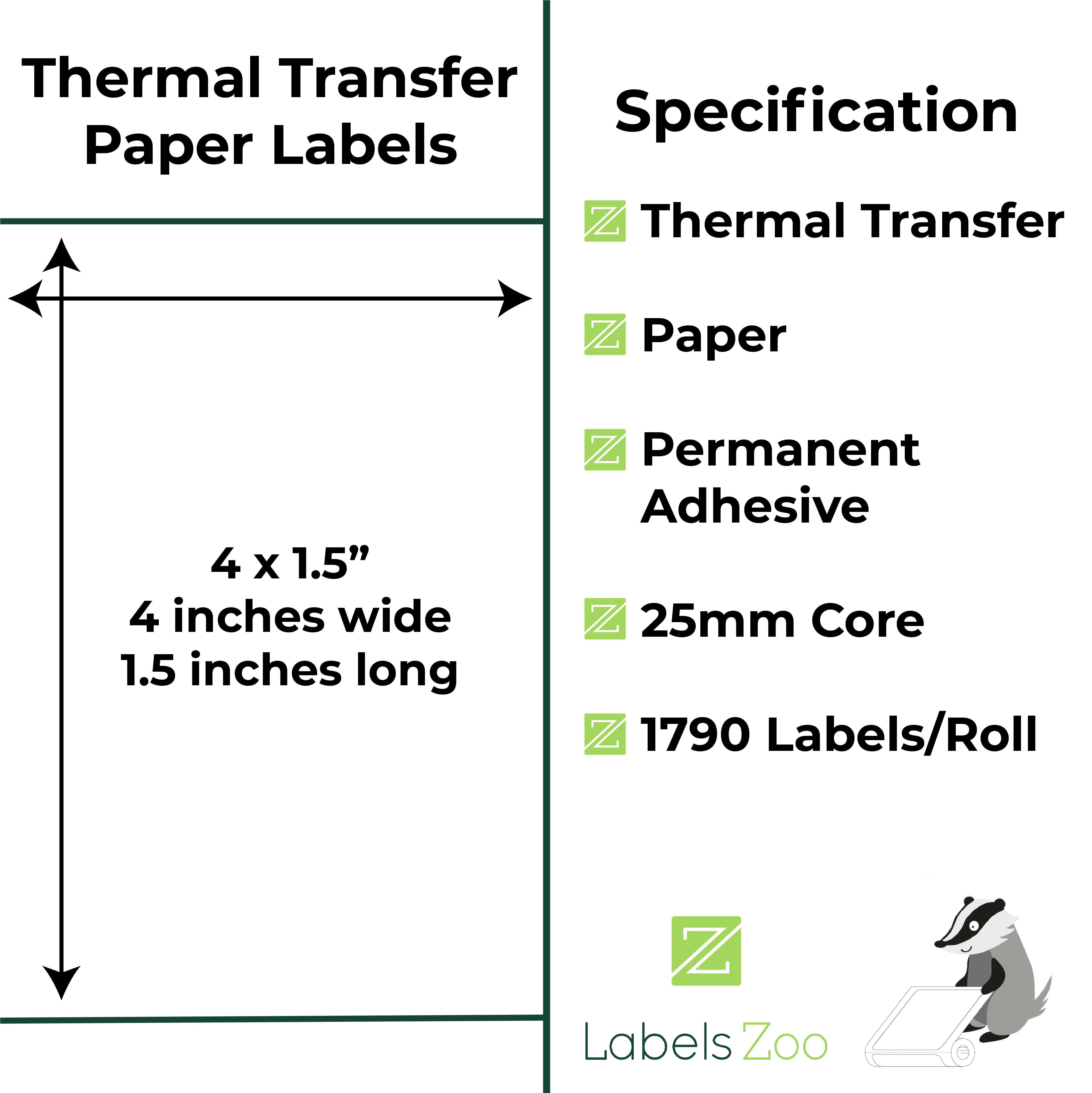 4 × 1.5″ Thermal Transfer Labels - From £2.98 Per Roll