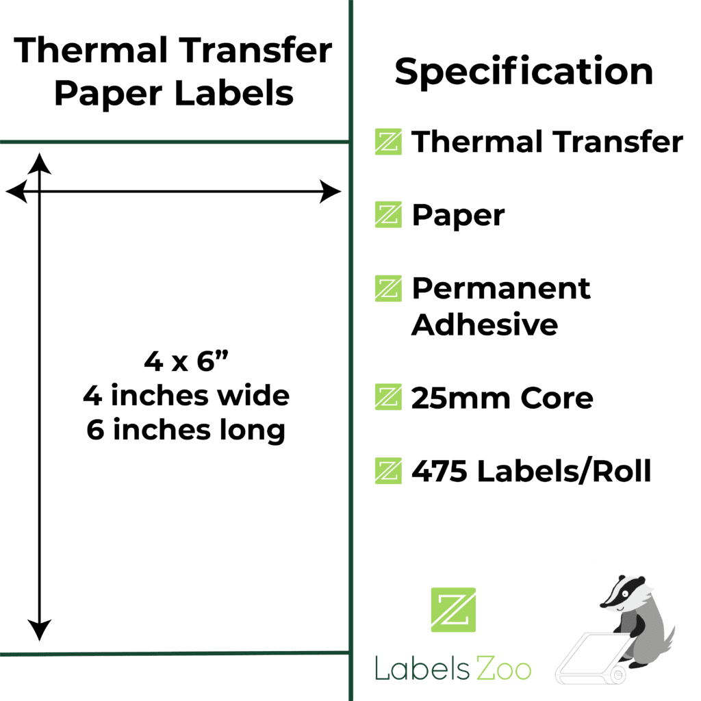 4 × 6″ Thermal Transfer Labels - From £2.90 Per Roll